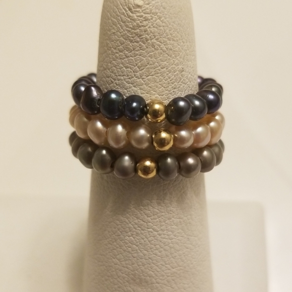 Jewelry | Stretch Pearl Stacking Rings Set Of 3 | Poshmark